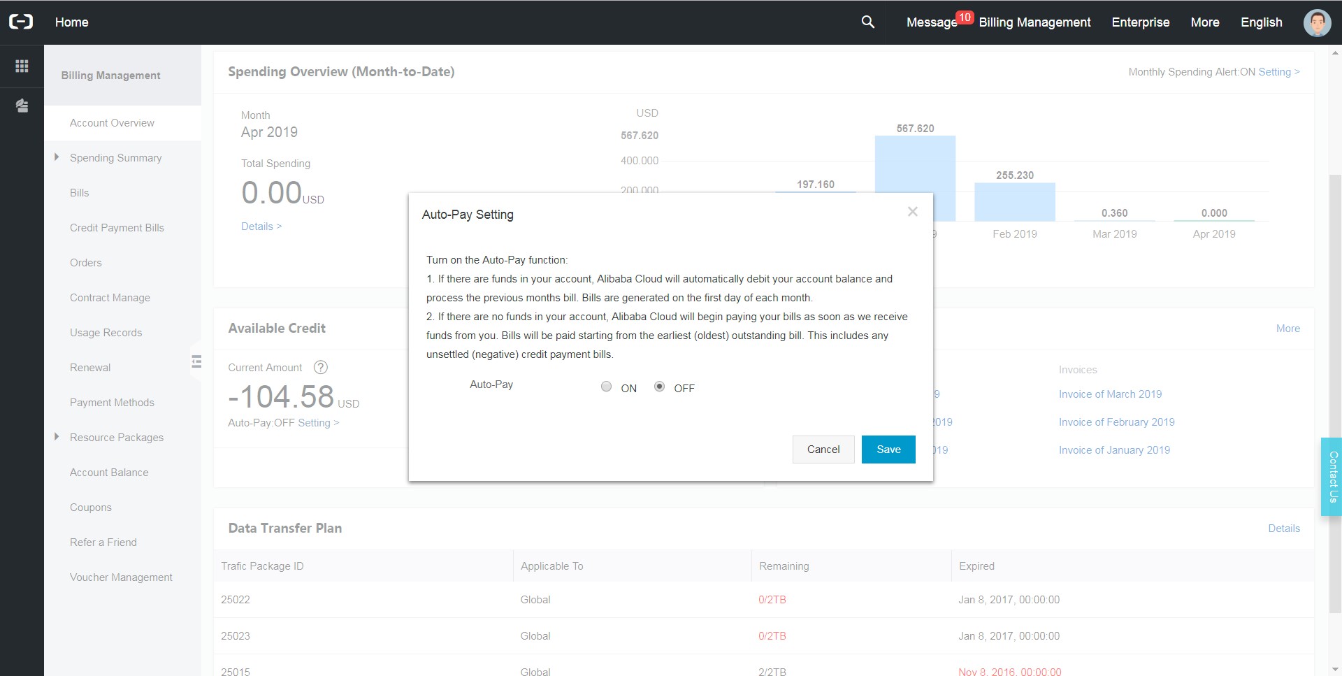 How To Turn Auto Pay ON And Auto Pay OFF User Center Alibaba Documentation Center